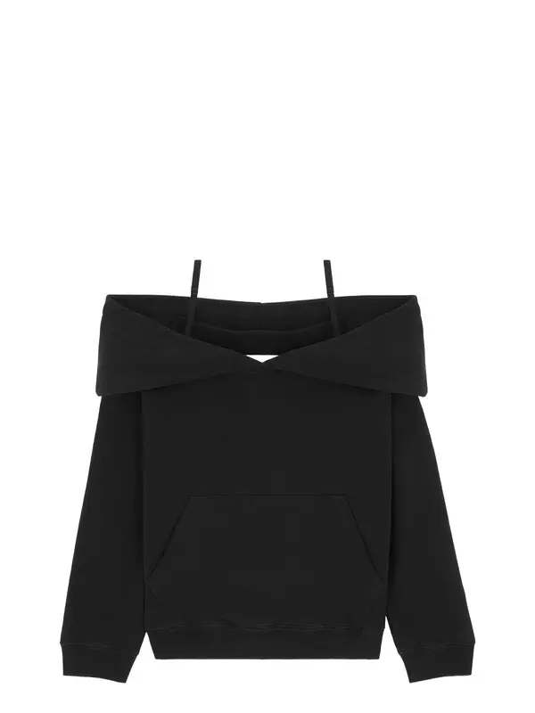 MAISON MARGIELA Off-shoulder Hooded Sweatshirt - Black