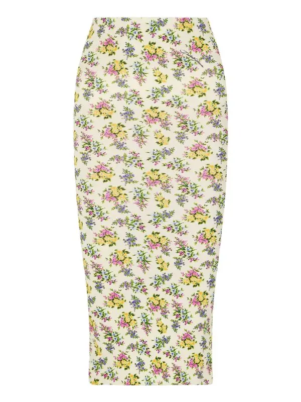 Dolce & Gabbana Floral Print Ribbed Knit Midi Skirt - White