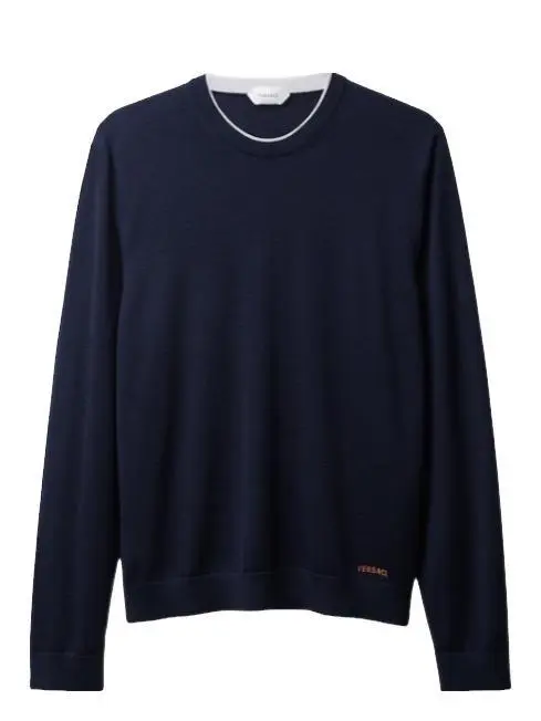 Versace Embroidered Knitted Crewneck Jumper - Blue