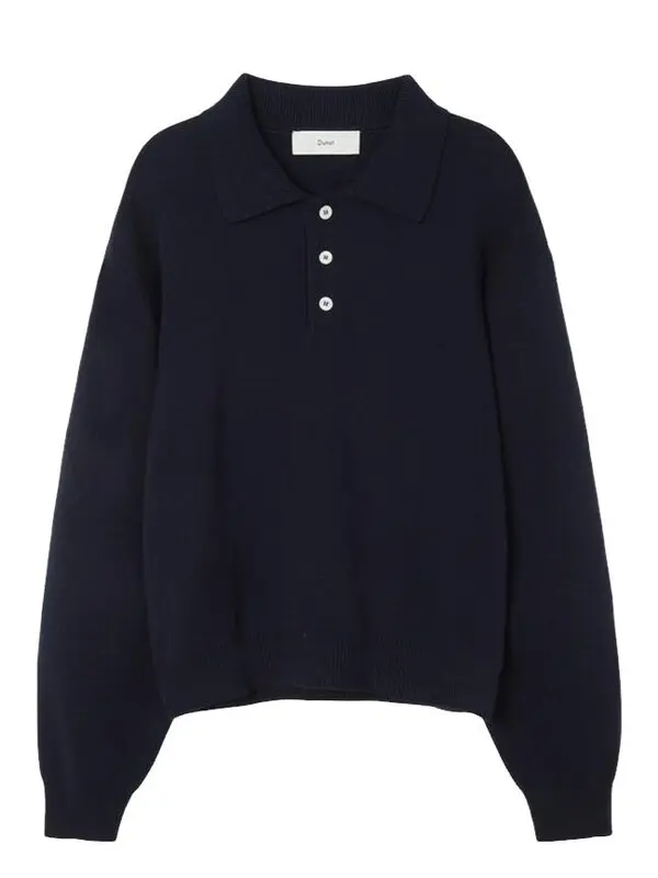 DUNST Long-sleeved Polo Shirt - Navy