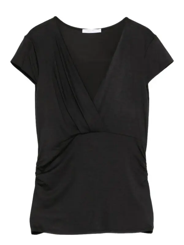 Patrizia Pepe V-neck Draped Modal T-shirt - Black