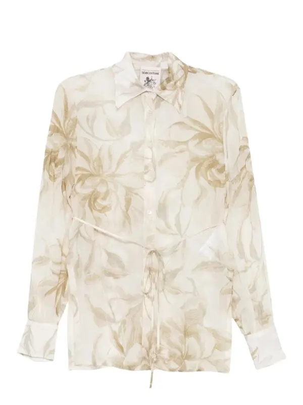 SEMICOUTURE Floral Print Tie-waist Shirt - Light Beige