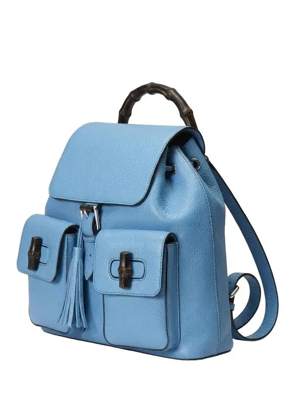 Gucci Grain Leather Bamboo Detail Backpack - Blue