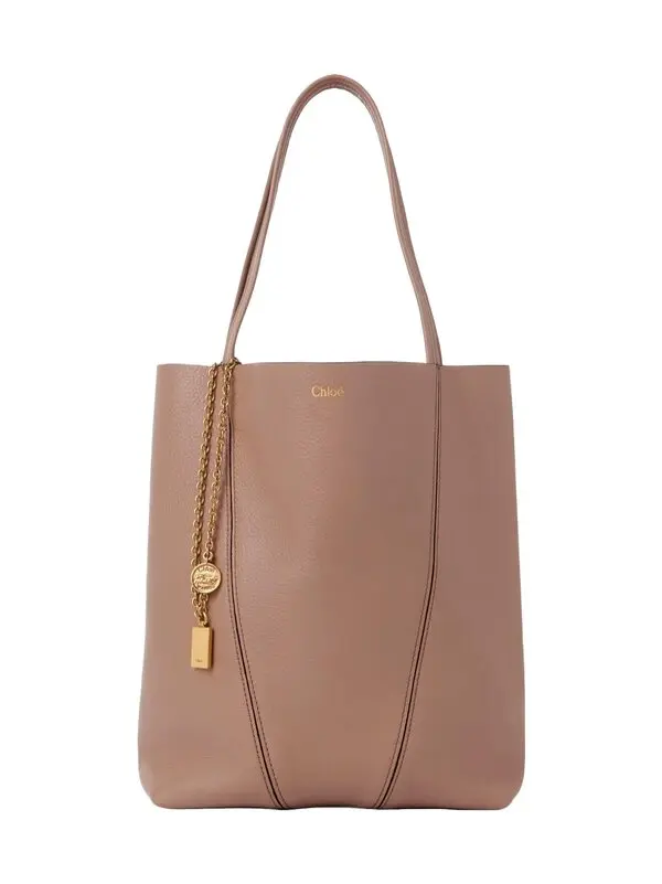 Chloé Spin Tote Bag With Chain Detail - Brown