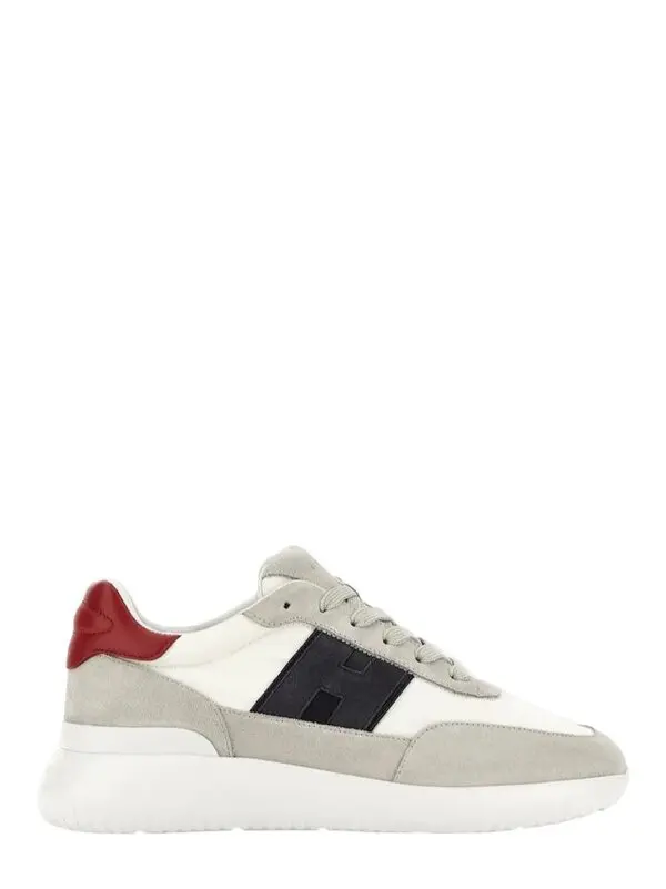 Hogan Cube Suede And Technical Fabric Lace-up Sneakers - Blue Gray Red
