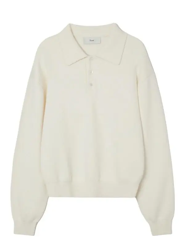 DUNST Long-sleeved Knitted Polo Shirt - Ivory