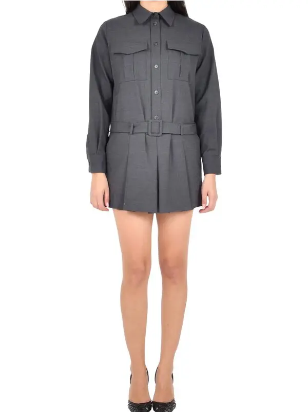 P.a.r.o.s.h Long Sleeve Belted Shirt Dress - Black