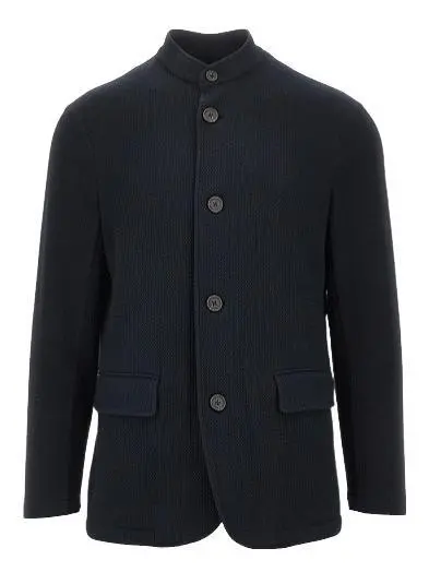 Emporio Armani Textured Stand Collar Jacket - Blue