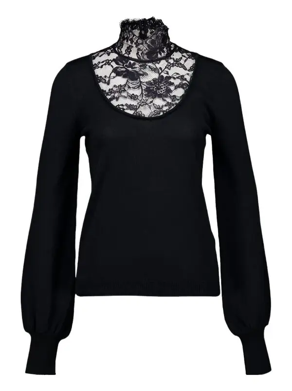 Valentino Garavani Lace Detailed Long-sleeve Knit Sweater - Black