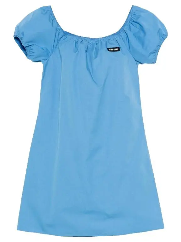 Miu Miu Logo Detailed Mini Dress - Blue