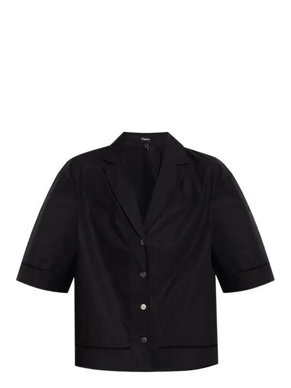Theory Short-sleeve Collared Shirt With Split Neckline - Black