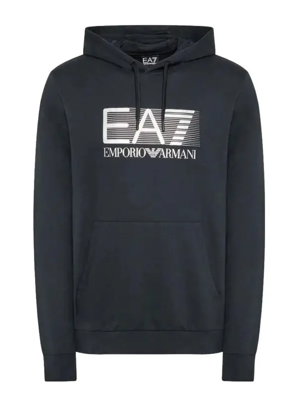 EA7 Logo Print Pullover Hoodie - Black