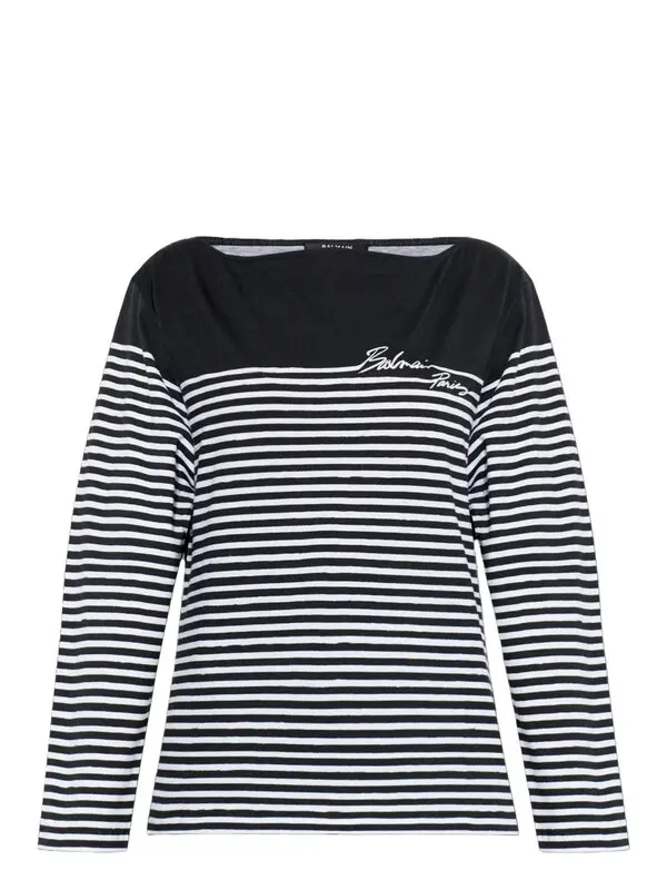 Balmain Striped Long Sleeve Top - Black
