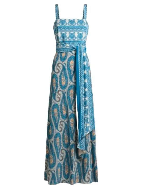 Etro Paisley Layered Maxi Dress - Turquoise/white