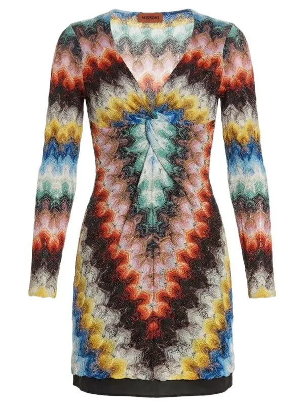 Missoni V-neck Long Sleeve Patterned Mini Dress - Multicolor