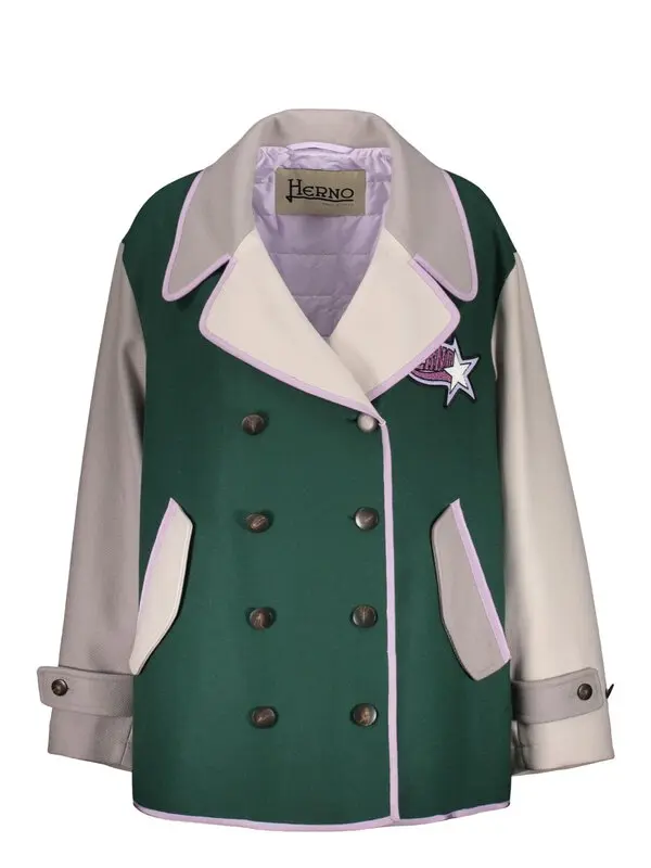 Herno Contrast Double-breasted Coat - Green