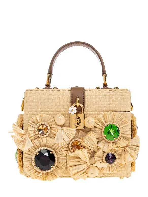 Dolce & Gabbana Embellished Raffia Tote Bag - Nude