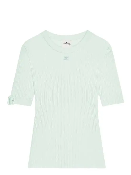 COURREGES Courrèges Ribbed Knit T-shirt With Buckle Detail - Light Mint Green
