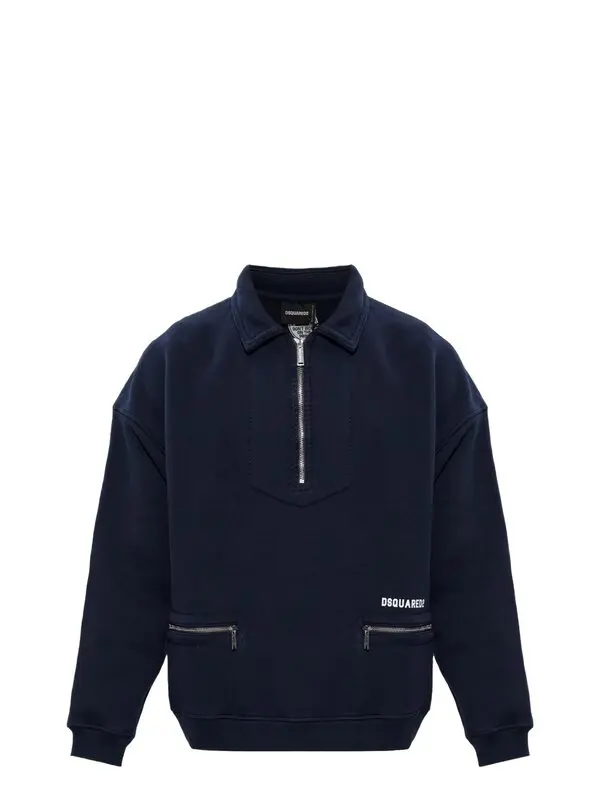 Dsquared2 Logo Detailed Zip-up Sweatshirt - Navy Blue