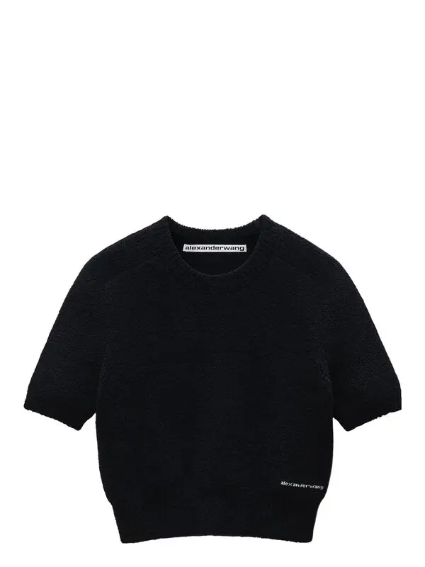 Alexander Wang Short Sleeve Cropped Ribbed Top - Black