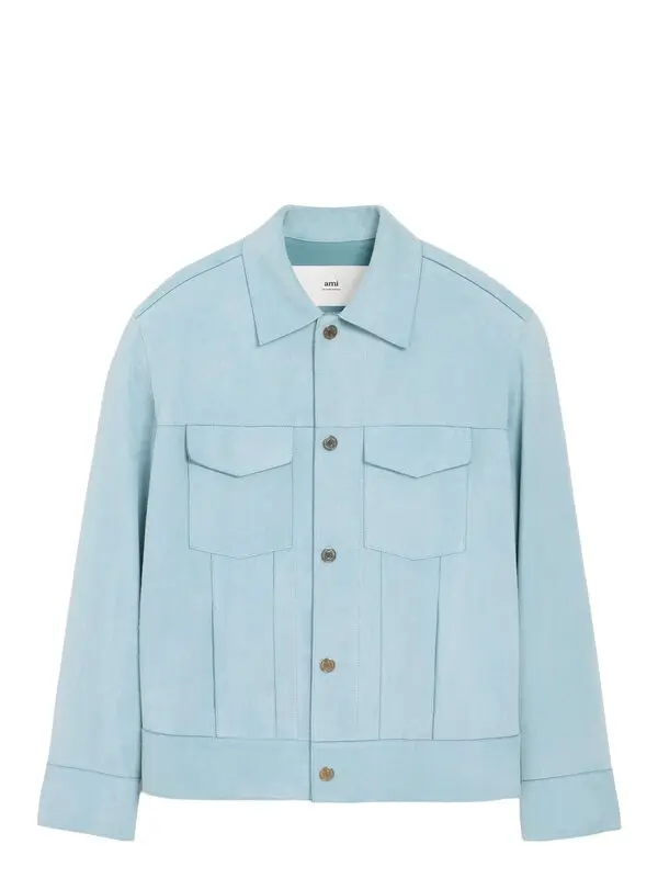 AMI Paris Leather Jacket With Metal Snaps - Sky