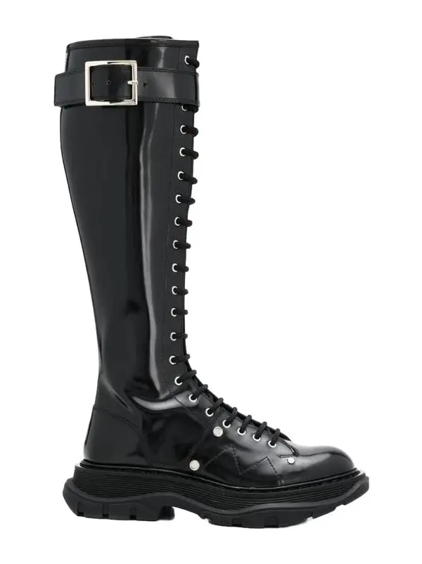Alexander McQueen Knee-high Buckled Boots - Black
