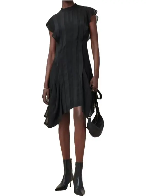 ALLSAINTS Flutter Sleeve Asymmetrical Hem Dress - Black