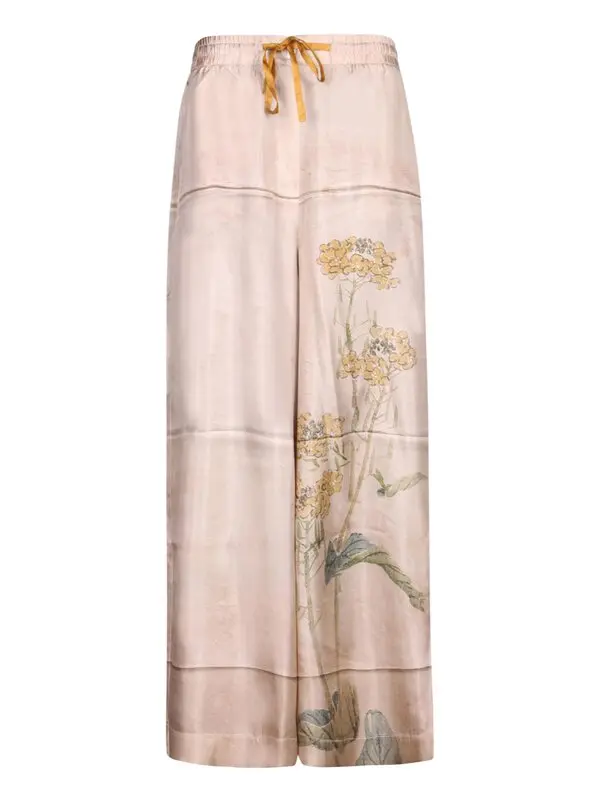 PIERRE-LOUIS MASCIA Wide-leg Floral Print Trousers - Beige