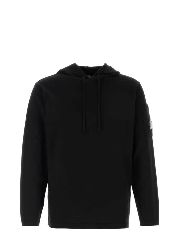 C.P. COMPANY Sea Island Hooded Lens Sweater - Black