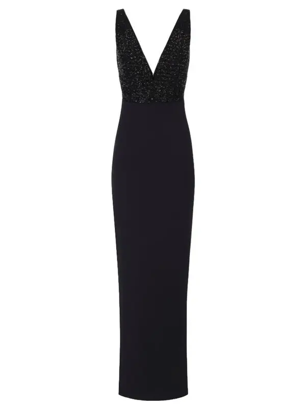 Elisabetta Franchi V-neck Maxi Gown With Golden Metal Detail - Black