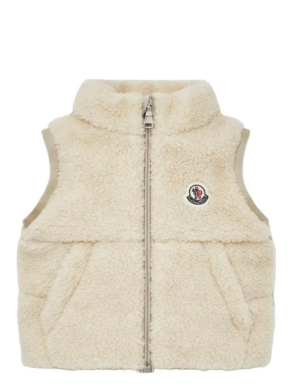 Moncler Logo Patch Zipped Gilet - Light Beige