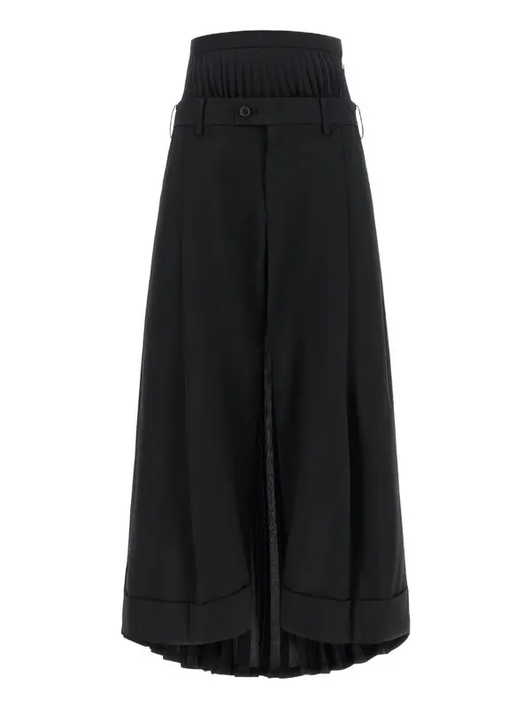 Junya Watanabe Pleated Trousers With Skirt-like Waist Detail - Black