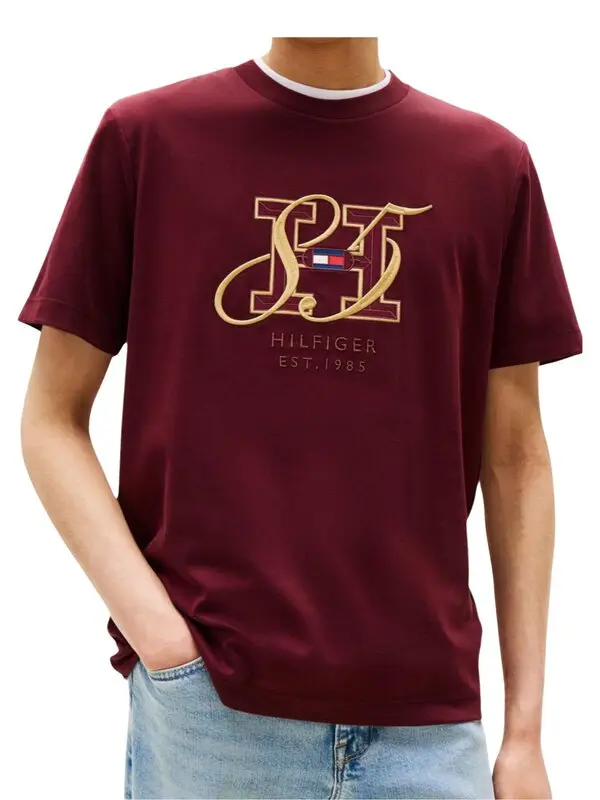 Tommy Hilfiger Embroidered-logo T-shirt - Brown