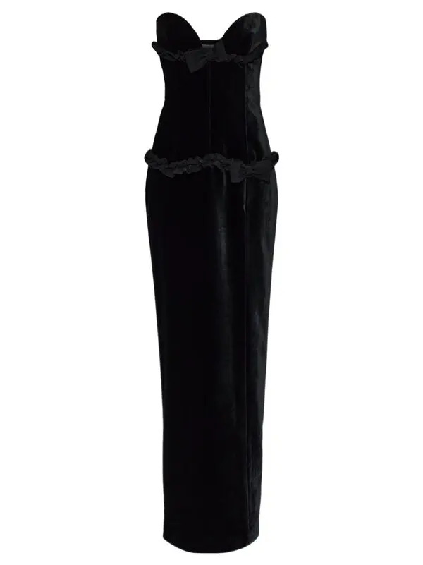 Alessandra Rich Strapless Ruffled Gown With Bow Embellishment - Black