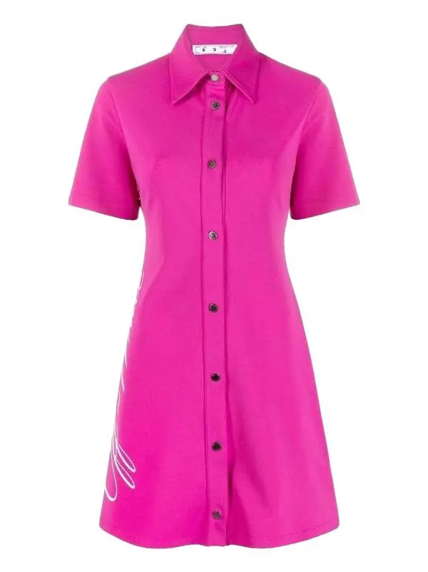 Off-White Logo Printed Shirt Dress - Pink