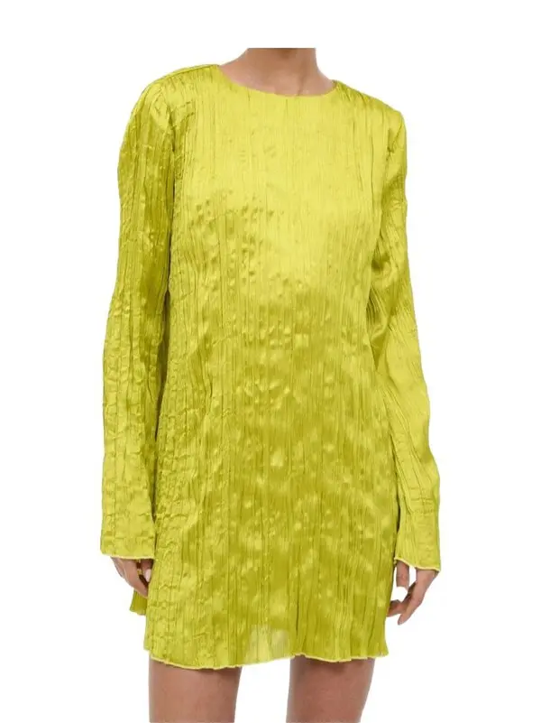Staud Round Neck Long Sleeve Mini Dress - Yellow