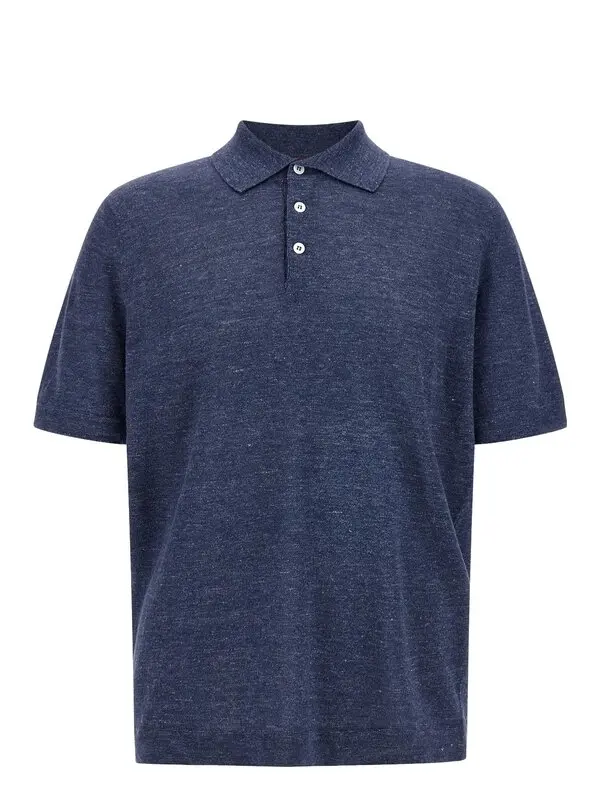 Brunello Cucinelli Short Sleeved Knitted Polo Shirt - Blue