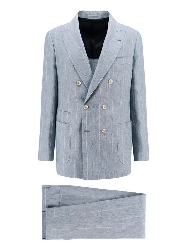 Brunello Cucinelli Double-breasted Striped Tailored Suit - Gray