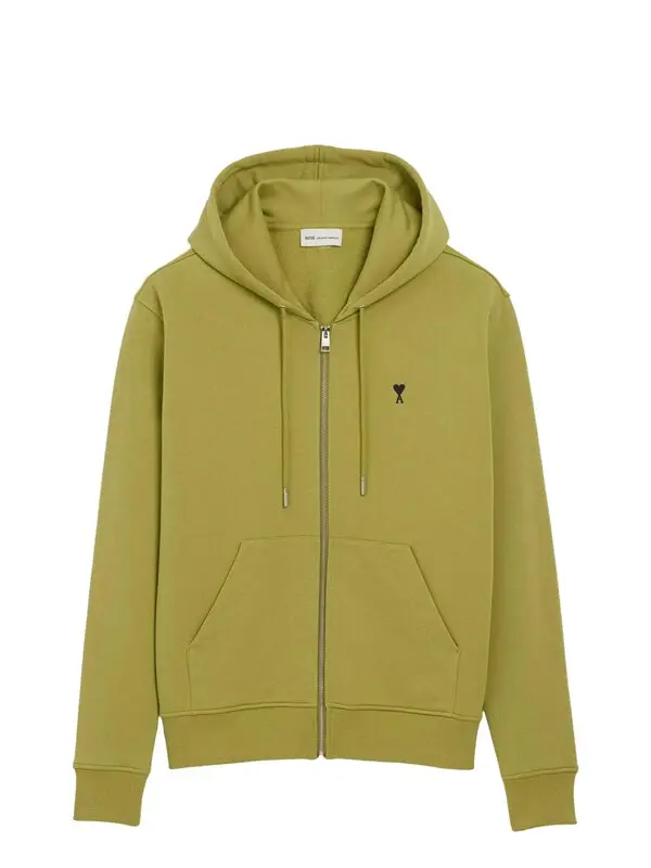 Ami Full Zip Hooded Sweatshirt With Logo - Matcha