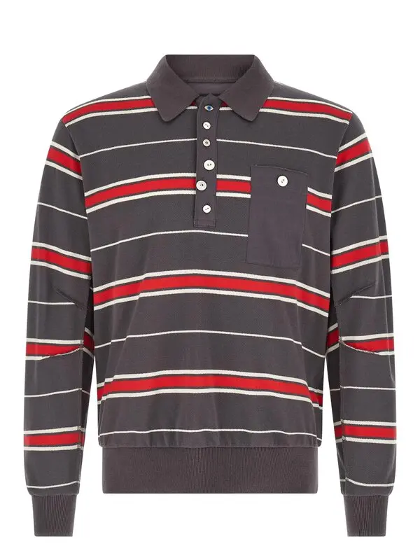 Undercover Striped Long-sleeve Polo Shirt - Black
