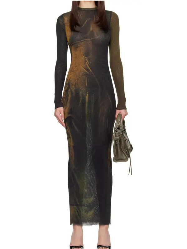 JEAN PAUL GAULTIER Graphic Print Mesh Maxi Dress - Black
