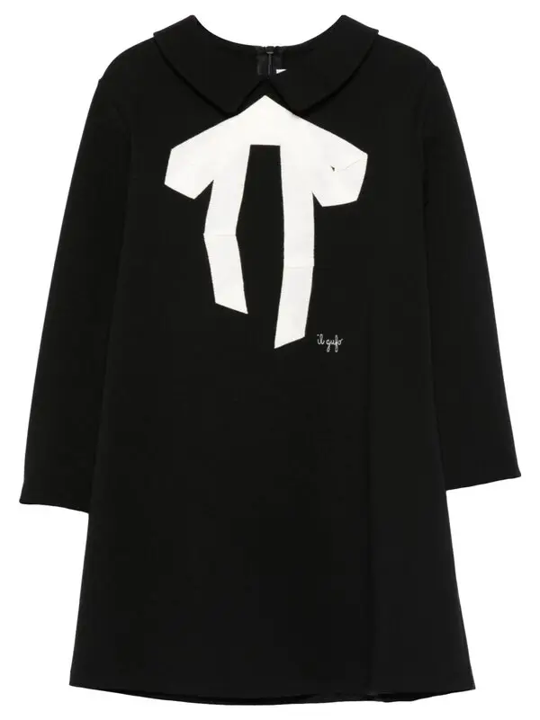IL GUFO Bow Detailed Long Sleeve Dress - Black