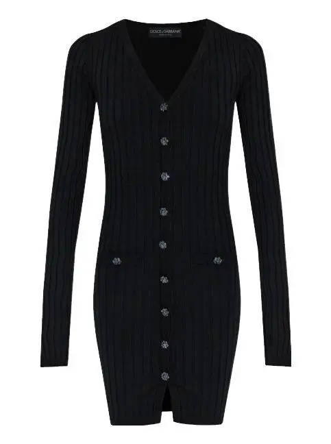 Dolce & Gabbana Ribbed Long-sleeve V-neck Cardigan - Black