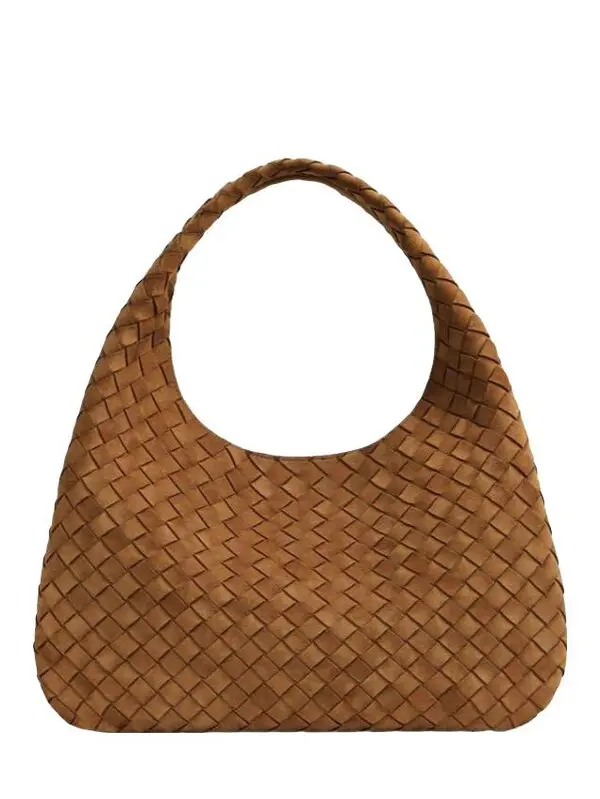 Bottega Veneta Large Intrecciato Suede Shoulder Bag - Amber