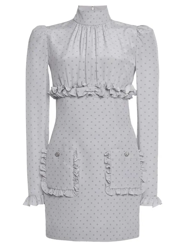 Alessandra Rich Ruffled Polka-dot Mini Dress - Grey