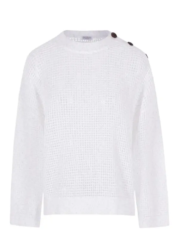 Brunello Cucinelli Open-knit Button-shoulder Sweater - Ivory