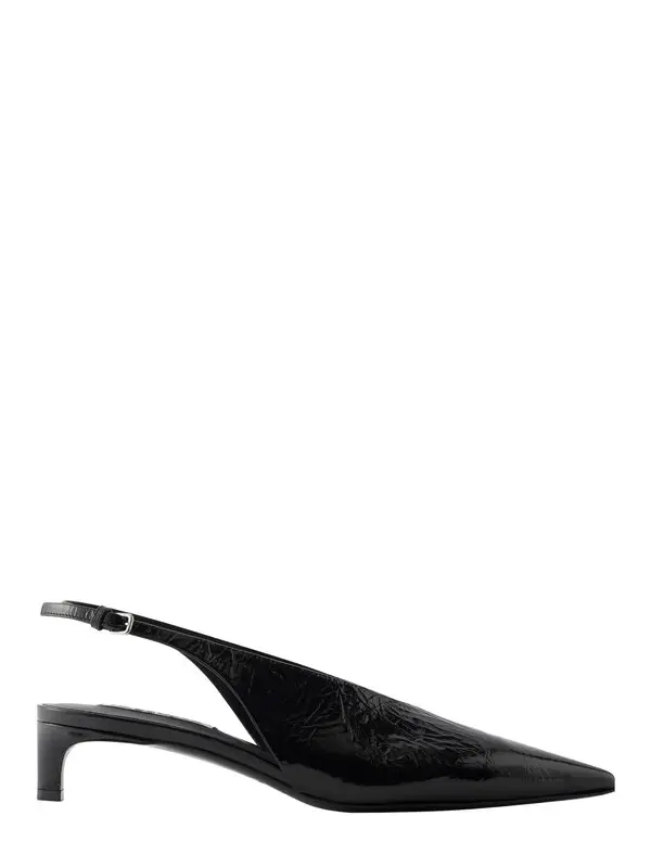 JIL SANDER Pleated Patent Leather Slingback Sandals - Black