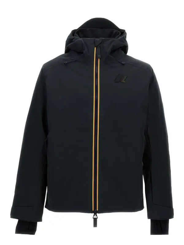 K-WAY Zip-up Hooded Jacket With Logo - Black