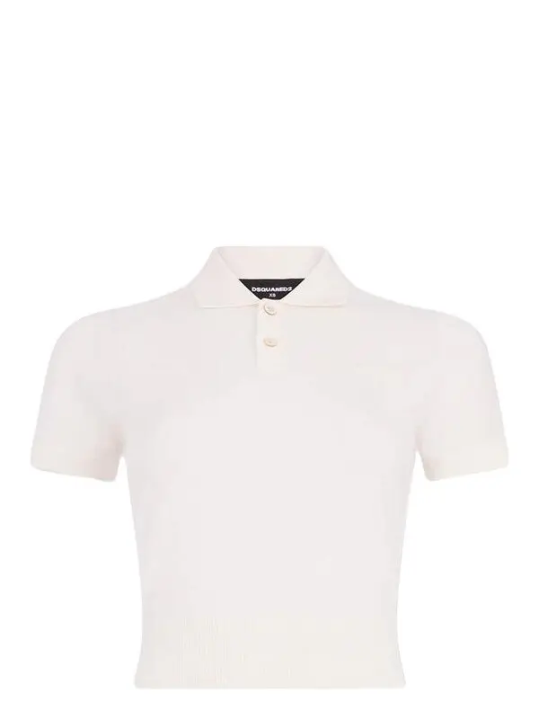 Dsquared2 Embroidered Logo Cropped Knitted Polo Shirt - White