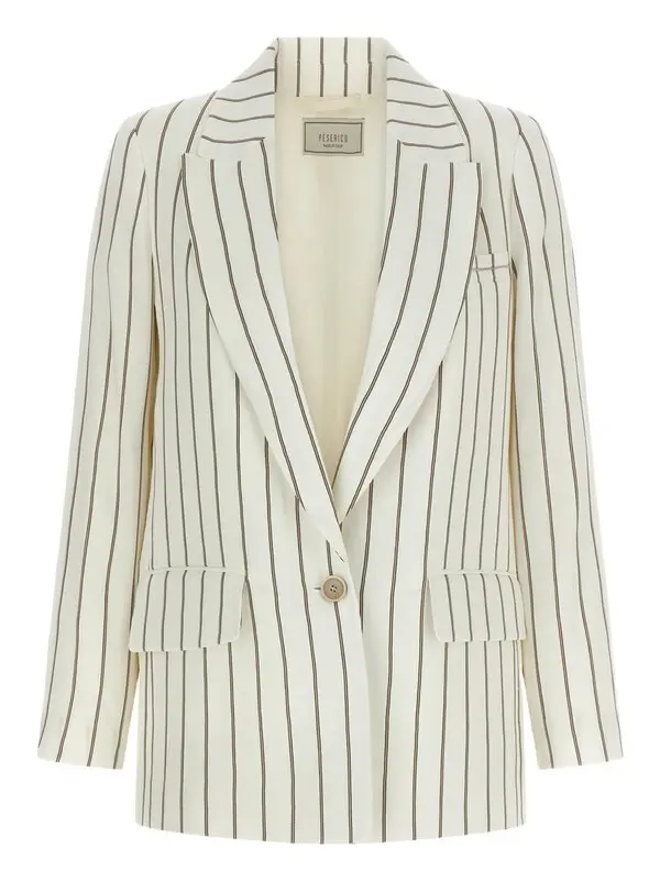 Peserico Single Breasted Pinstripe Twill Blazer - White